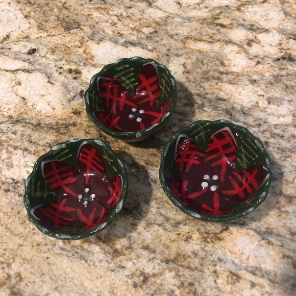 Dining | 3 Poinsettia Scm Flower Mini Bowls Ceramic Green | Poshmark